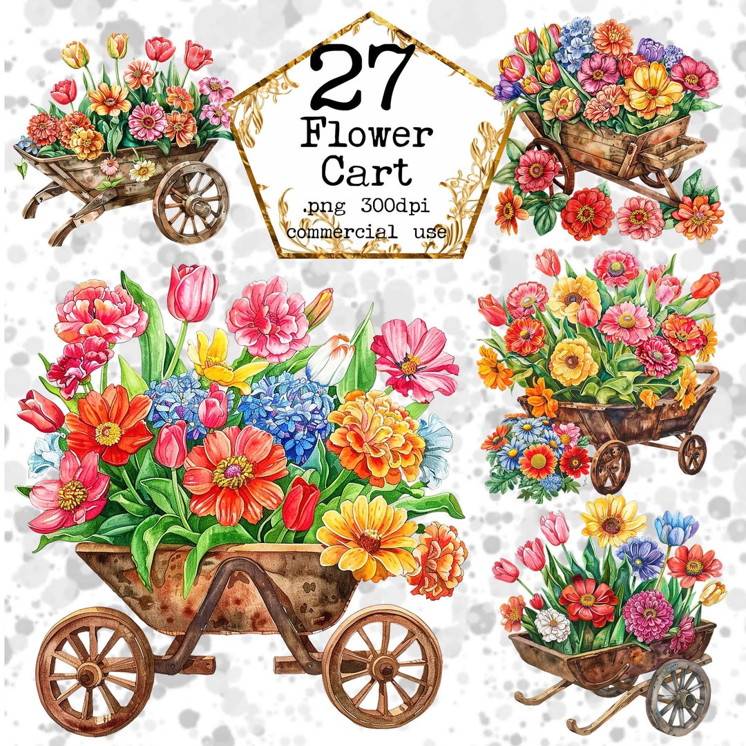 Garden Cart Clipart Bundle Floral Carts Spring Clipart Commercial Use ...