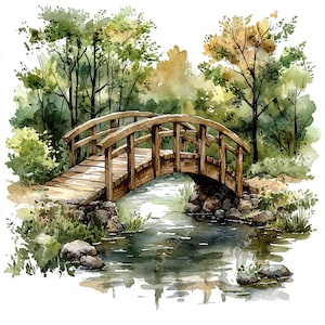 JPEG Watercolor Spring Bridges Clipart Bundle Spring Clipart Floral ...