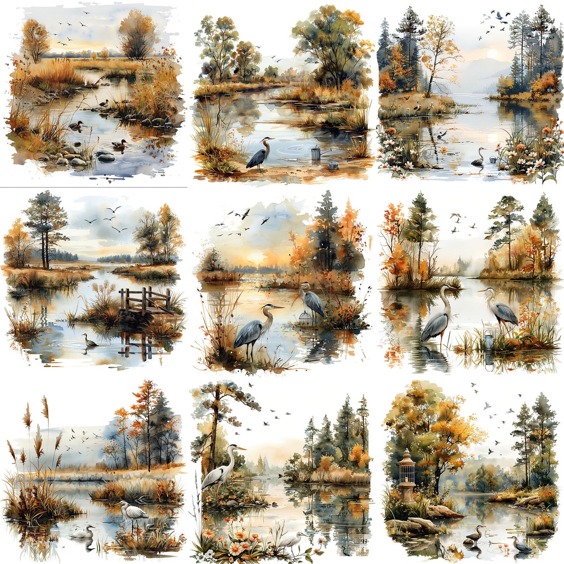 Wetland Clipart Bundle JPEG Lake Clipart Heron Clipart Instant Download ...