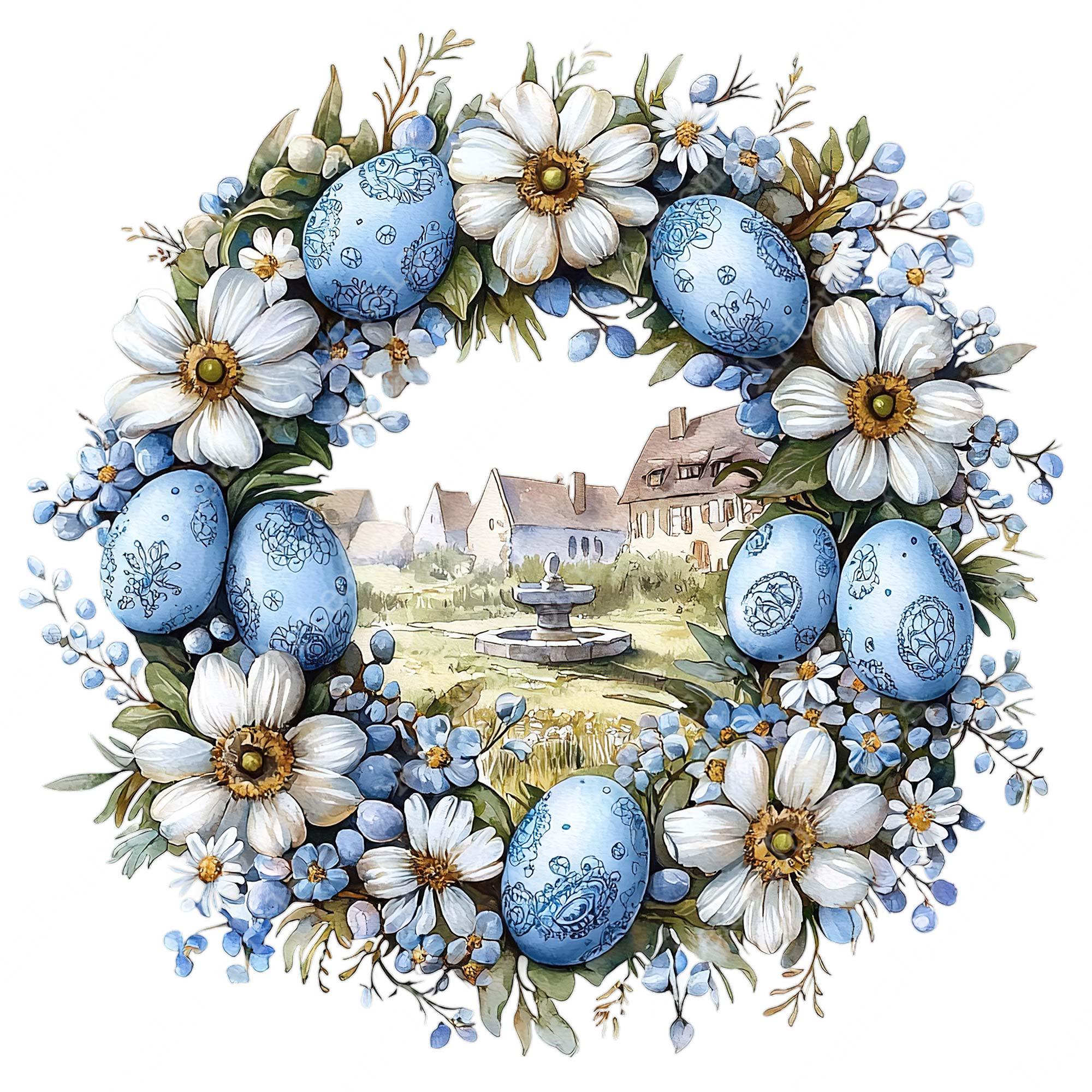 PNG + JPEG Watercolor Easter Wreath Clipart Bundle Easter Egg Spring ...