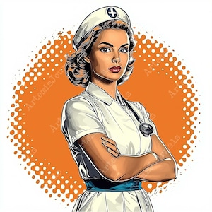 JPEG Retro Nurse Clipart Bundle Pop Art Retro Nurse Clipart Commercial ...
