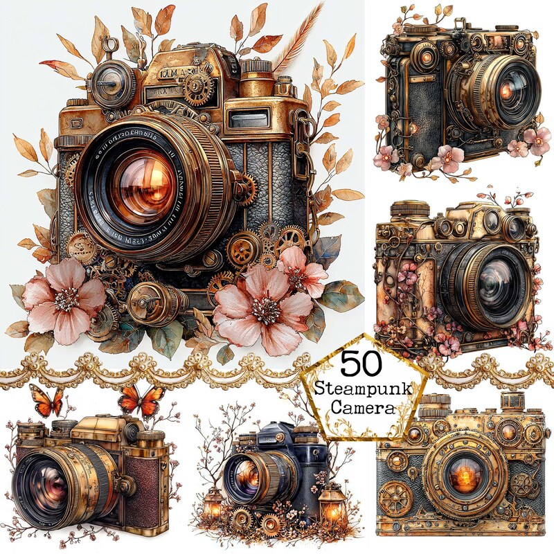 Floral Steampunk Clipart - Etsy UK