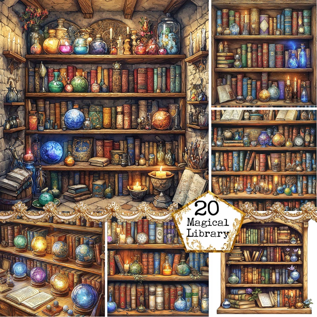 JPEG Magical Library Backgrounds Printable Magical Library Digital ...