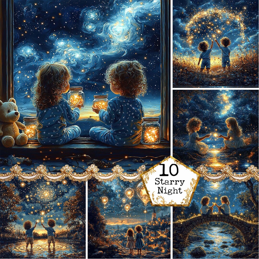 JPEG Little Child and Stars Illustrations Watercolor Fantasy Playful ...