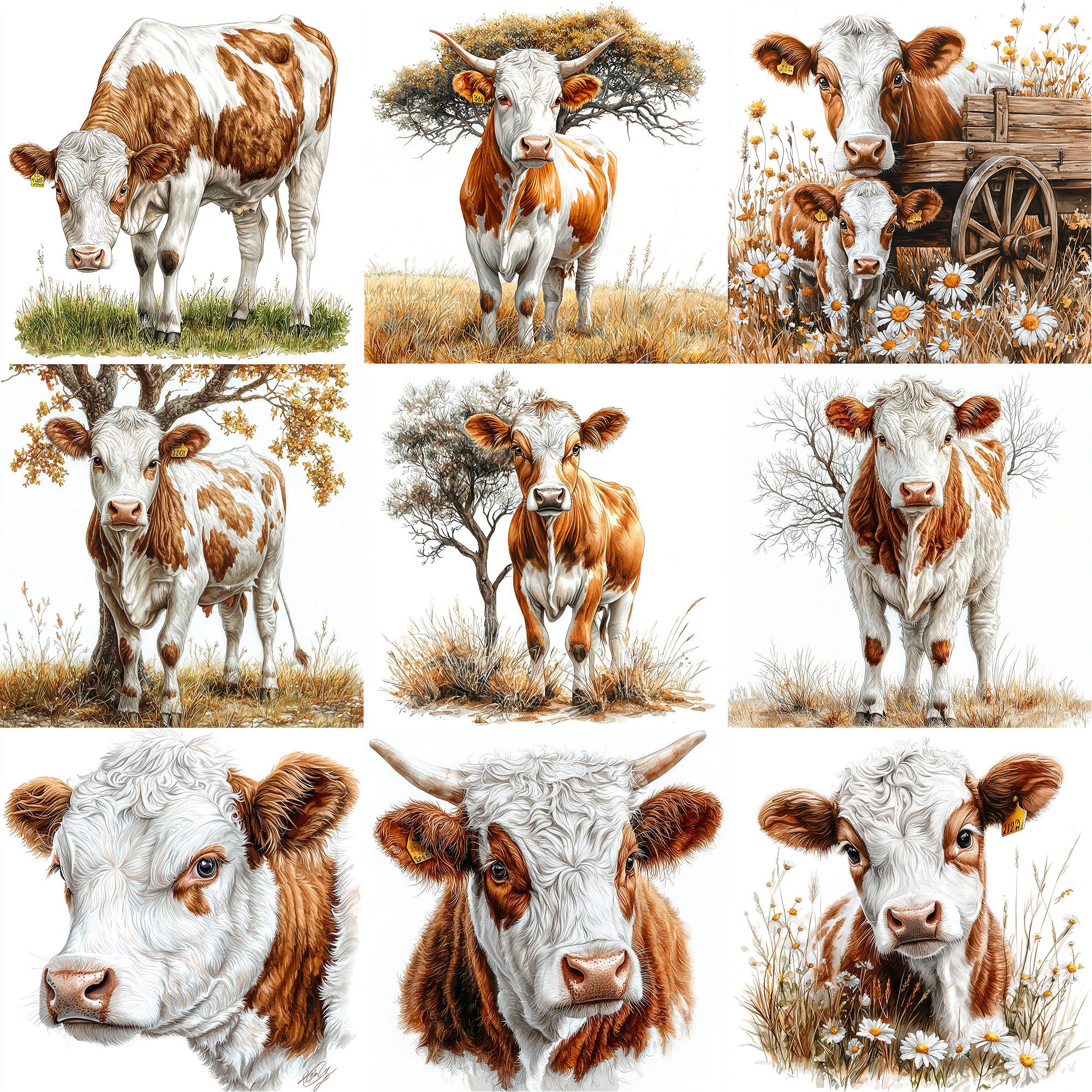 JPEG Watercolor Farmyard Cow Clipart Bundle Cottage Core Farm Land Farm ...