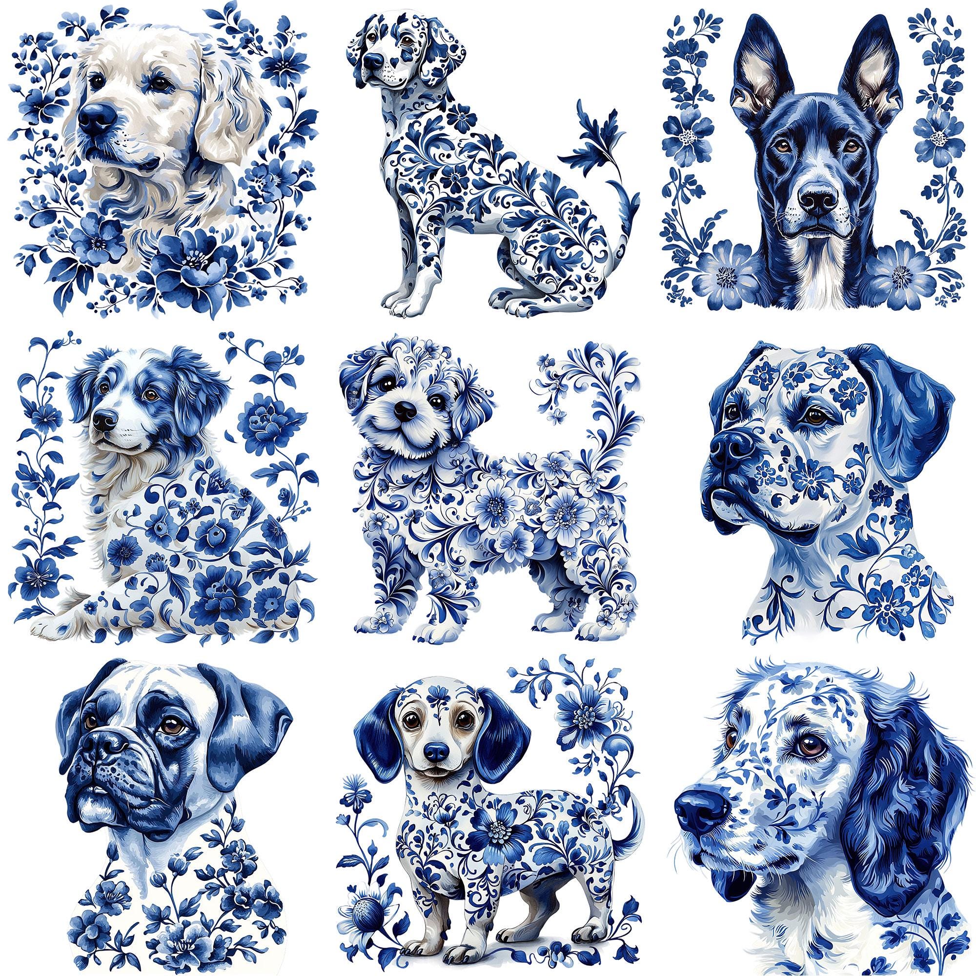 PNG + JPEG Ceramic Tiles Dogs Clipart Bundle Vintage Mediterranean ...
