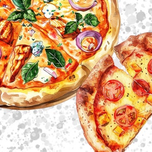 Watercolor Pizza Clipart Restaurant Bundle PNG for Commercial Use ...