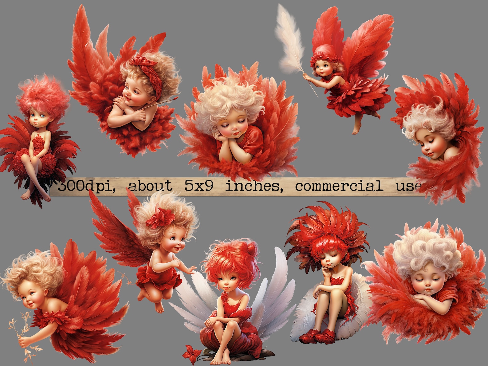 PNG Red Fairy Watercolor Clipart Bundle Feather PNG Wings Png Little ...