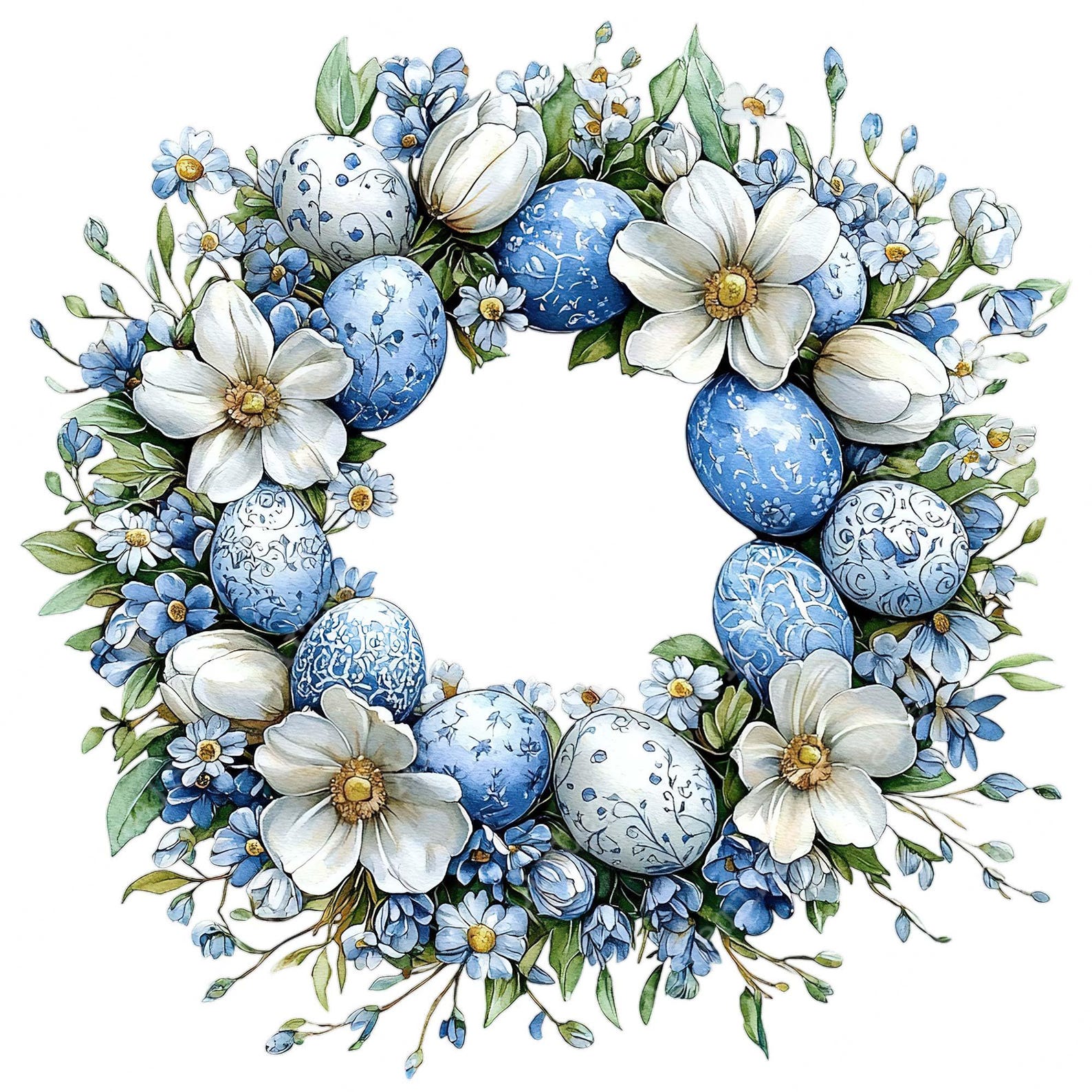 PNG + JPEG Watercolor Easter Wreath Clipart Bundle Easter Egg Spring ...