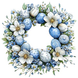 PNG + JPEG Watercolor Easter Wreath Clipart Bundle Easter Egg Spring ...