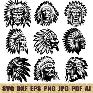 35 Native American Chief Svg, Dxf, Eps, Ai, Pdf, Jpg, Png American ...