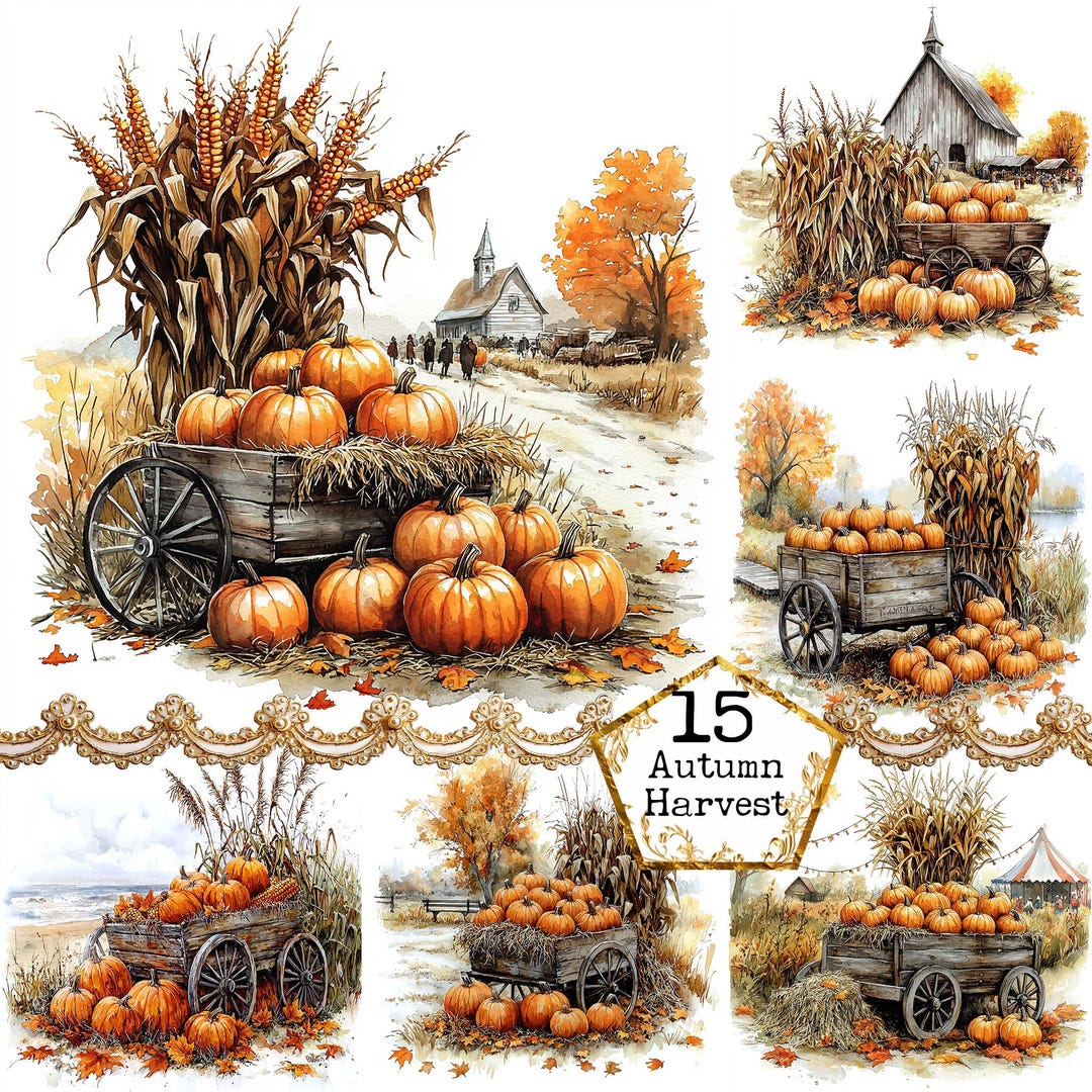 JPEG Fall Clipart - Watercolor Pumpkin Harvest Farm Halloween Autumn ...