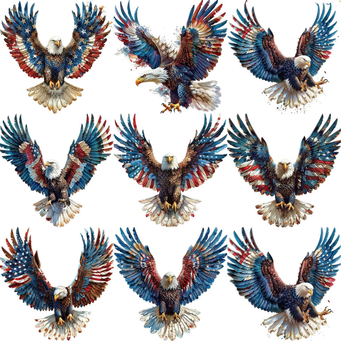 JPEG American Patriotic Eagle Clipart Bundle Flying Bird American Flag ...