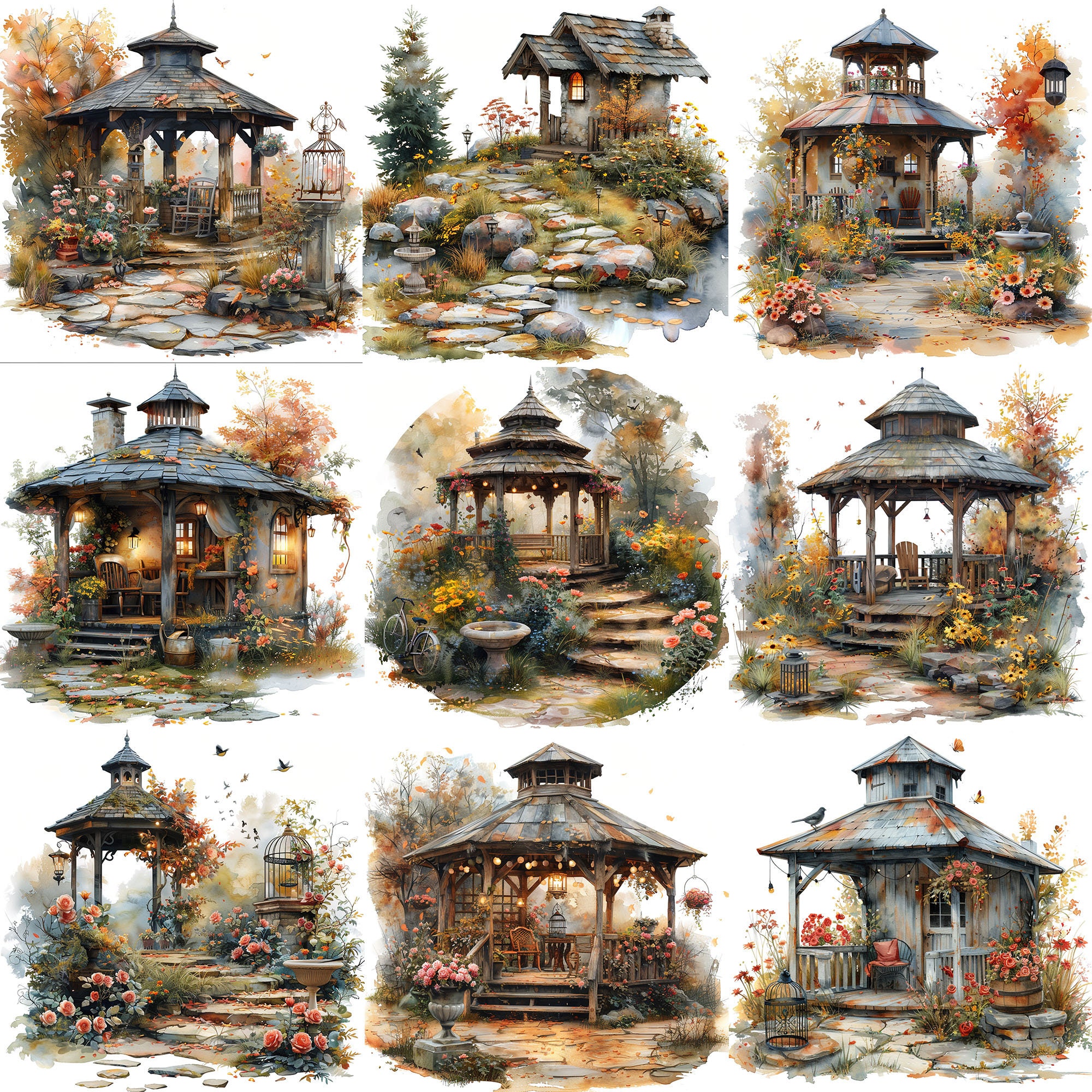 PNG Digital Clipart Illustration Set Old Gazebo JPEG Printable ...