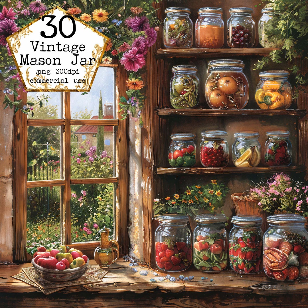 Shabby Chic Rustic Kitchen Clipart Bundle Mason Jars High Quality ...
