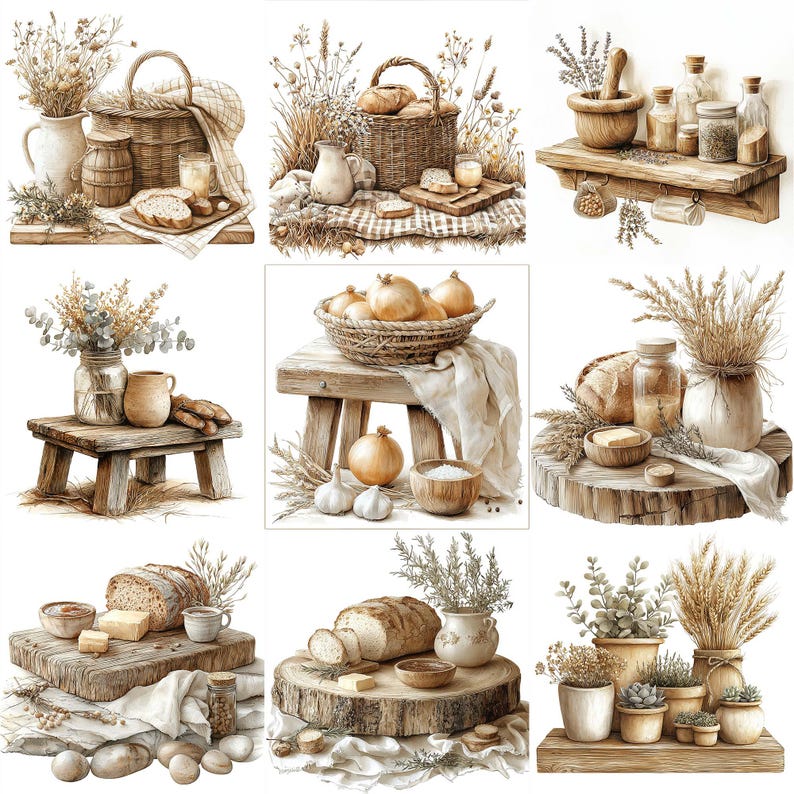 Shabby Chic Rustic Kitchen Clipart Bundle Watercolor Old Kitchen ...