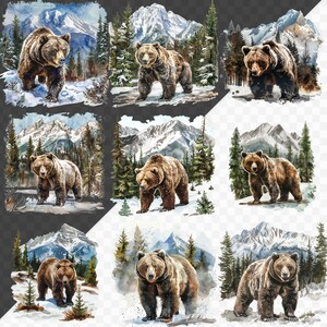 Winter Brown Bears Watercolor Clipart Bundle Wildlife Forest Animals ...