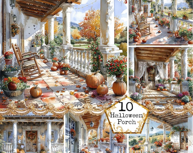 Autumn Farmhouse Porch Clipart 10 High Quality Watercolour Rustic Fall ...
