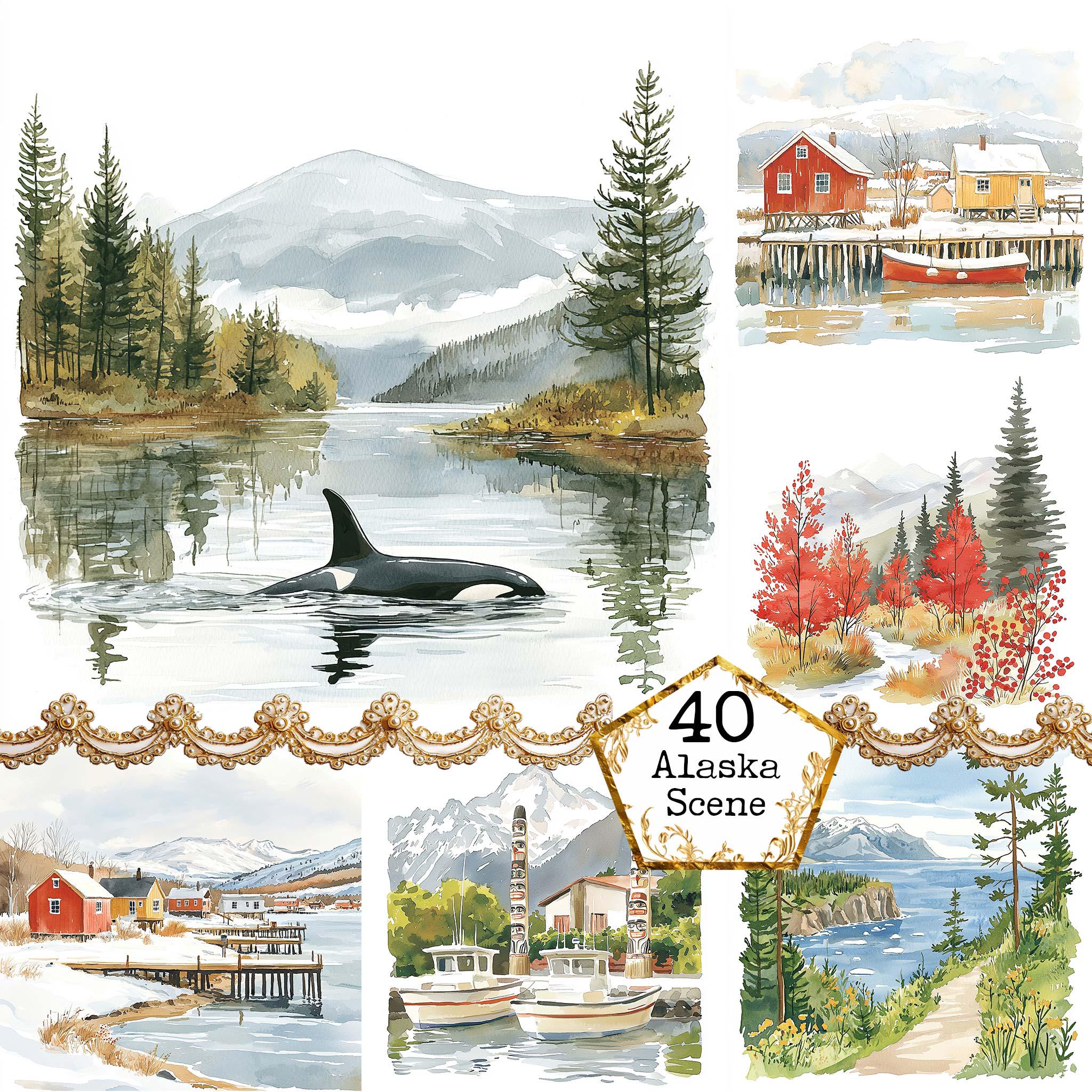 JPEG Watercolor Alaska Clipart Bundle City Clipart Landscape Clipart ...