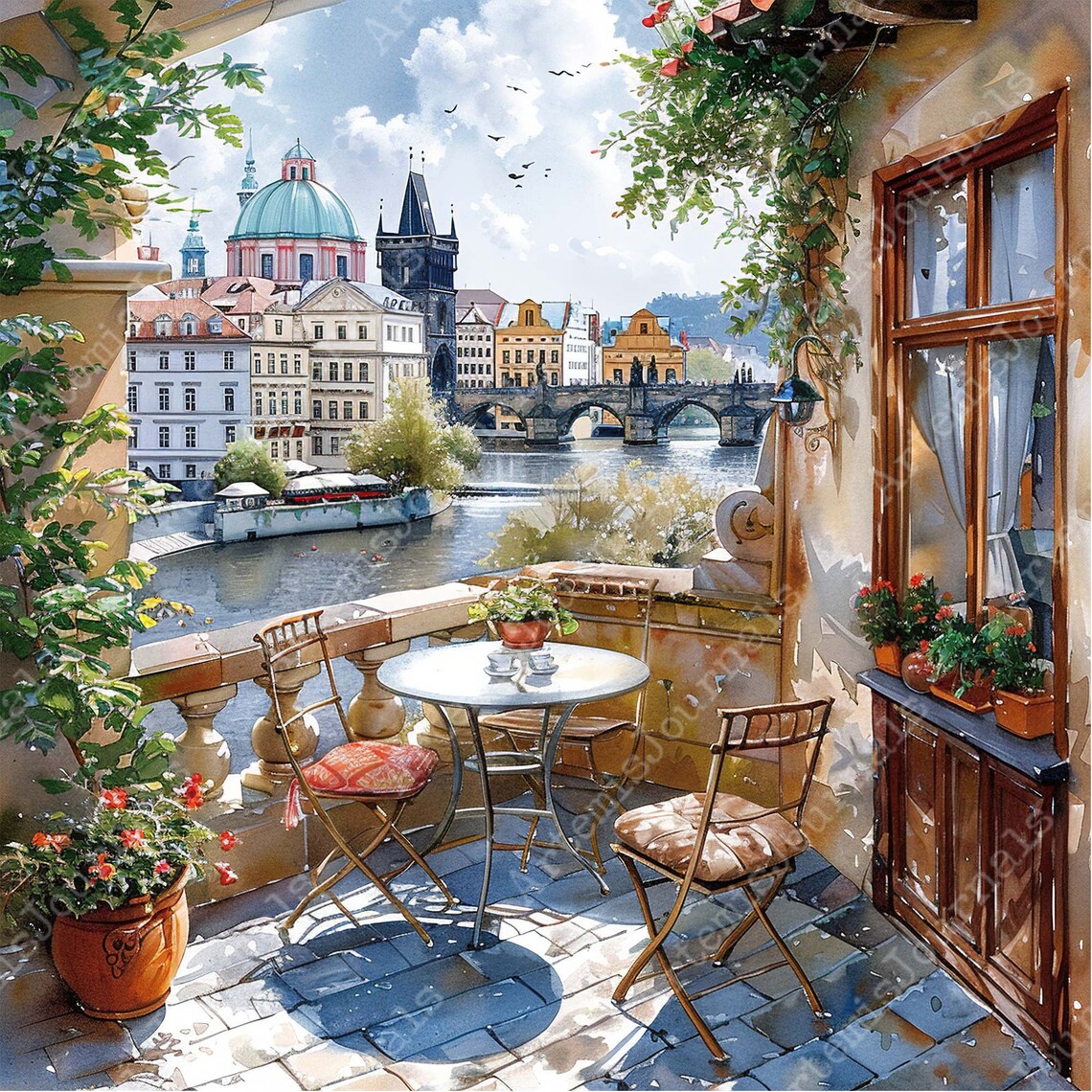 JPG Vintage Shabby Chic Prague Clipart JPEG Vintage Czech Republic Cafe ...