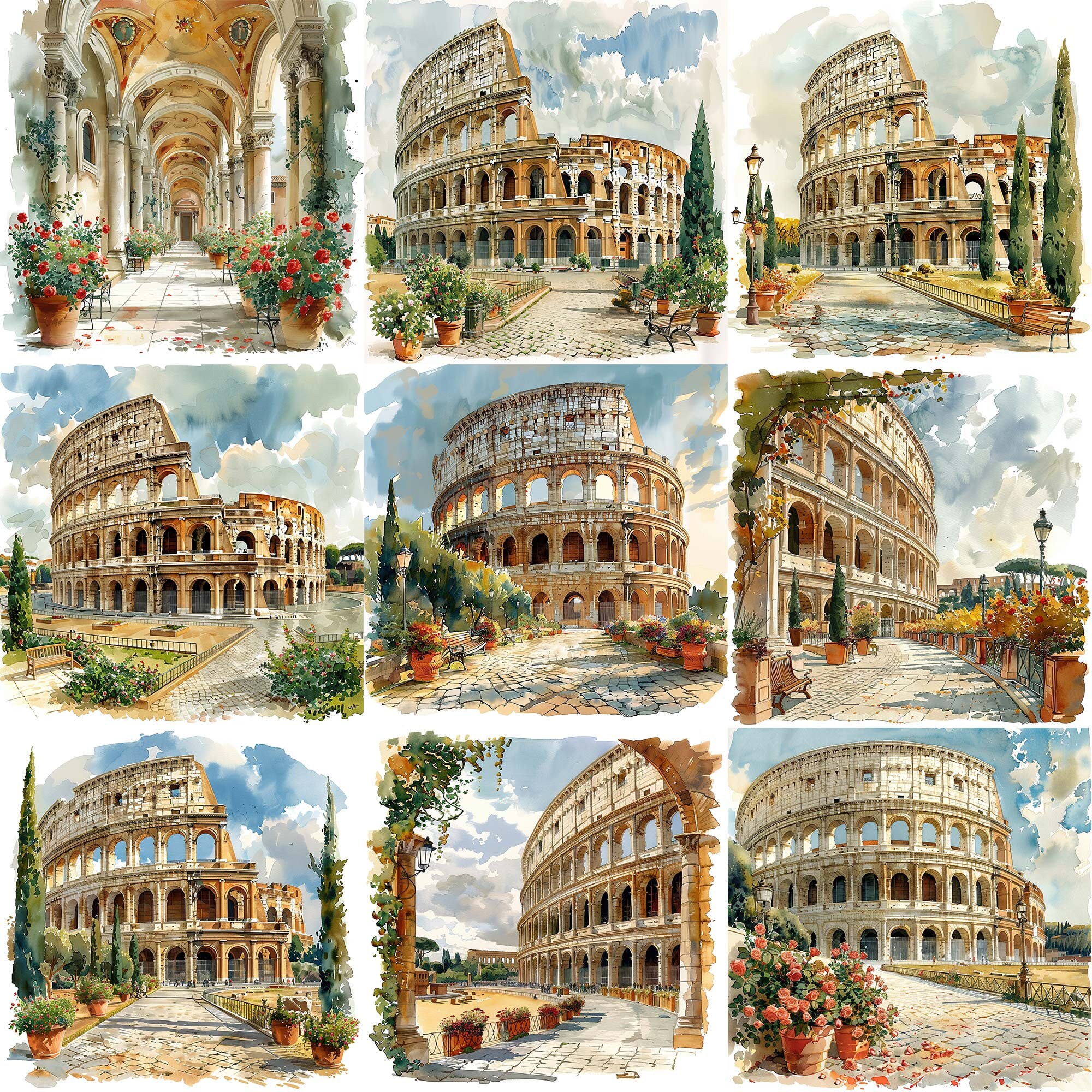 JPG Shabby Chic Colosseum Clipart Bundle JPEG Italy Clipart Commercial ...