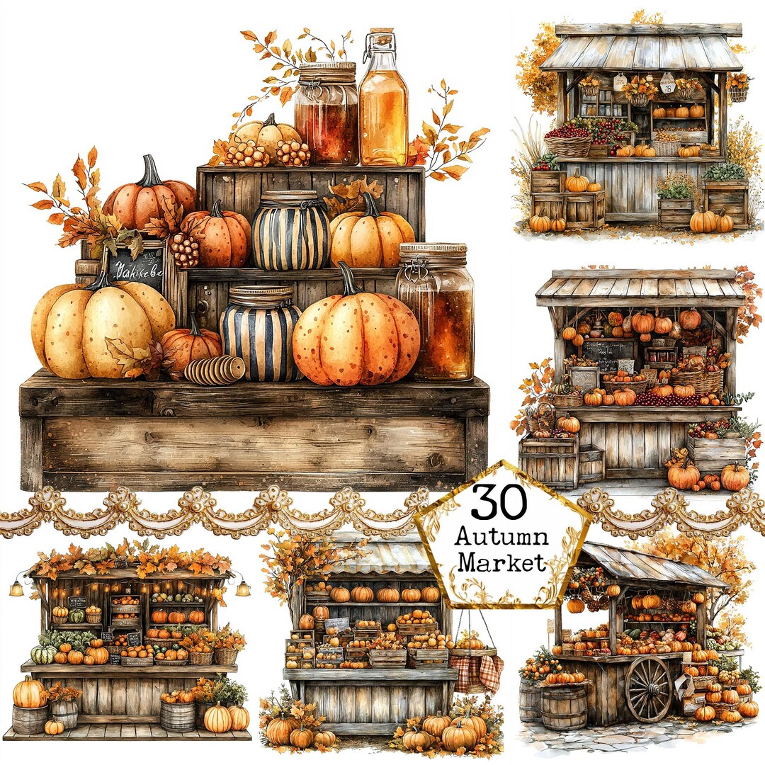 JPEG Watercolor Autumn Stands Clipart Bundle Instant Download Autumn ...