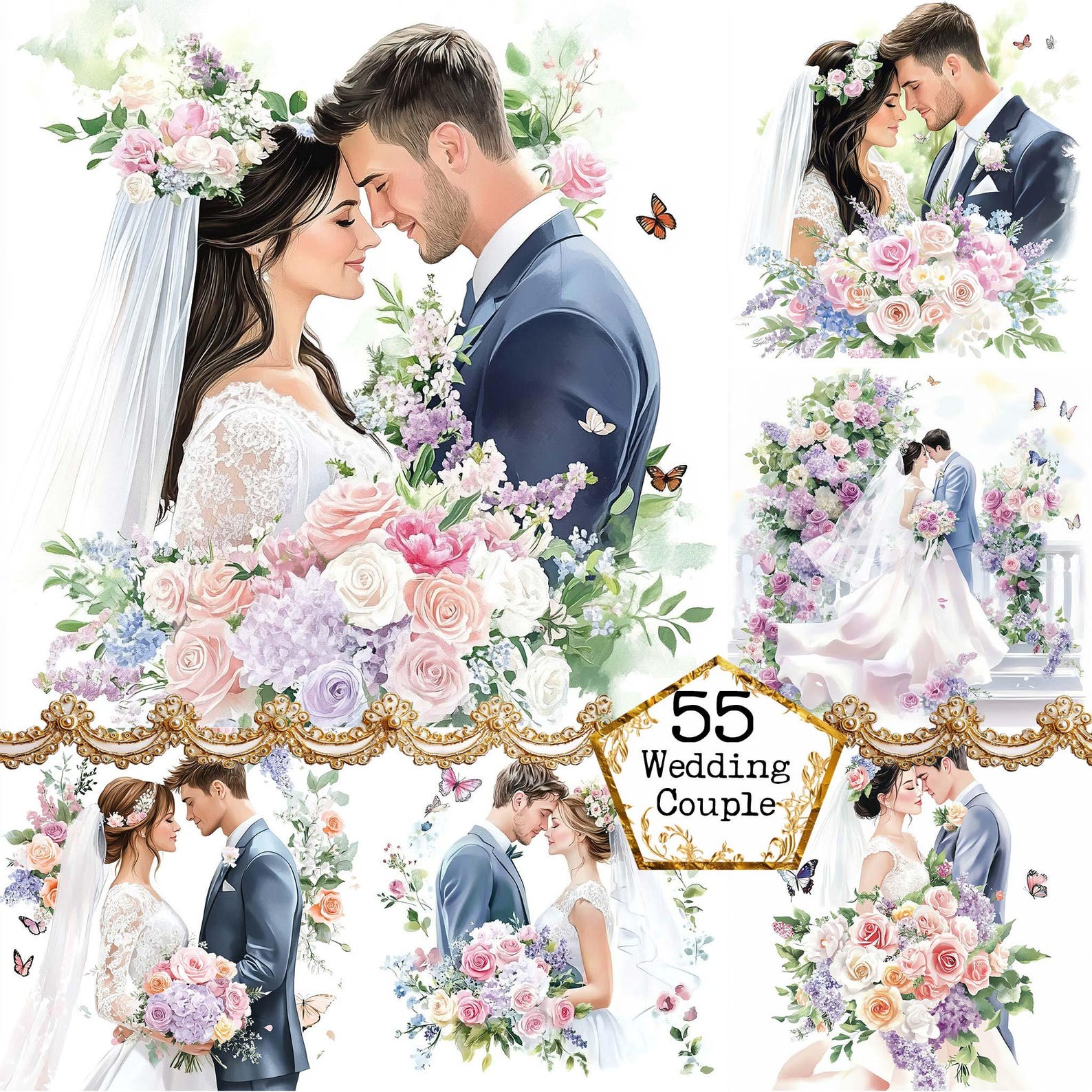 JPEG Watercolor Wedding Couple Clipart Bundle Outdoor Wedding Clipart ...
