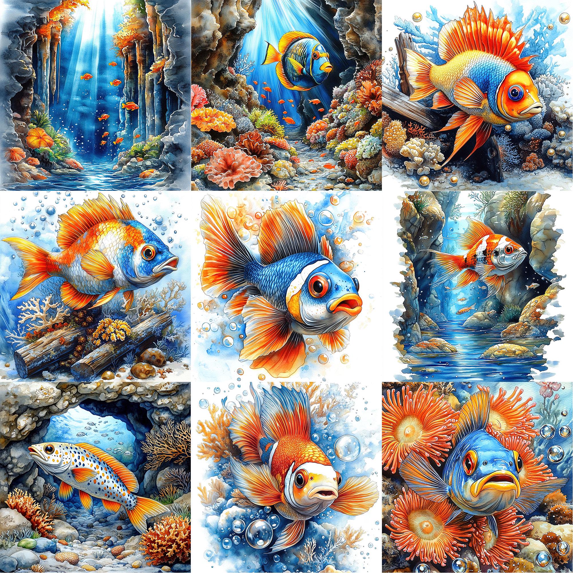 JPEG Watercolor Fish Clipart Bundle Watercolor Sea Watercolor Ocean ...
