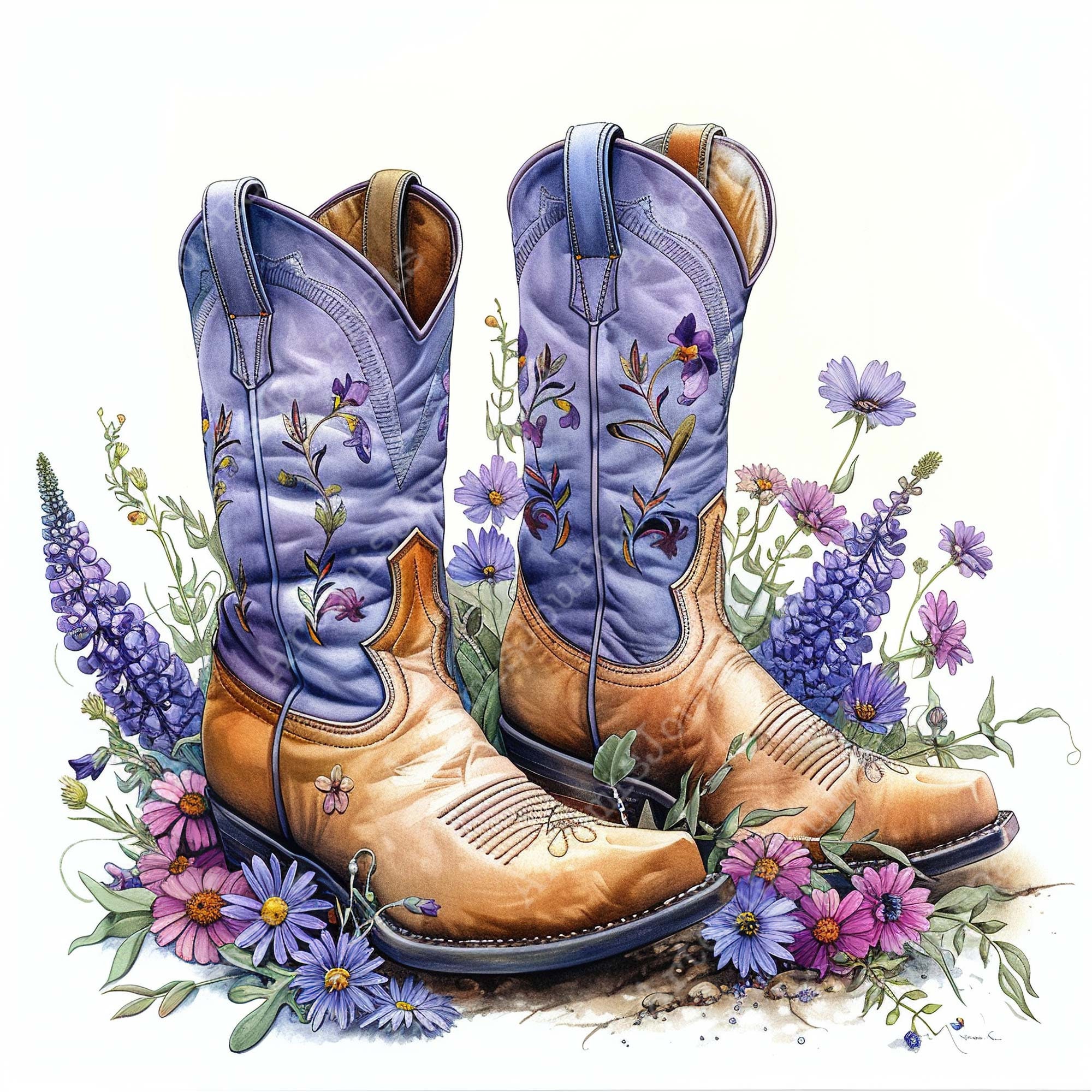 Watercolor Cowboy Boots Clipart Bundle JPEG Western Clipart Watercolor ...