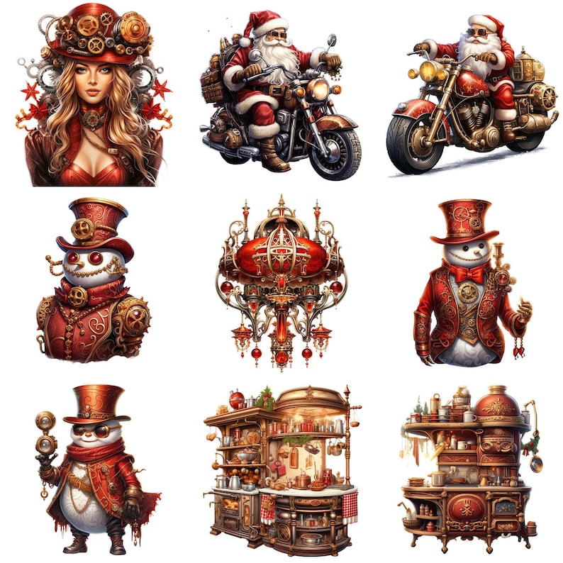 Steampunk Christmas Clipart Bundle: Diverse PNG Images, Matching Color ...
