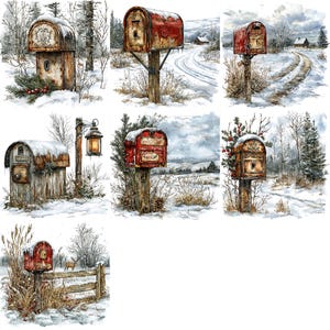 JPEG Watercolor Festive Mailbox Backgrounds Bundle Watercolor Winter ...
