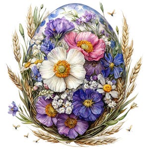 PNG + JPEG Watercolor Floral Egg Clipart Bundle Easter Eggs Wild ...