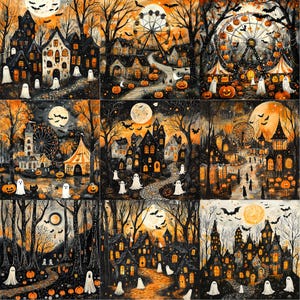 JPEG Watercolor Halloween Scenery Background Bundle Halloween Graphics ...