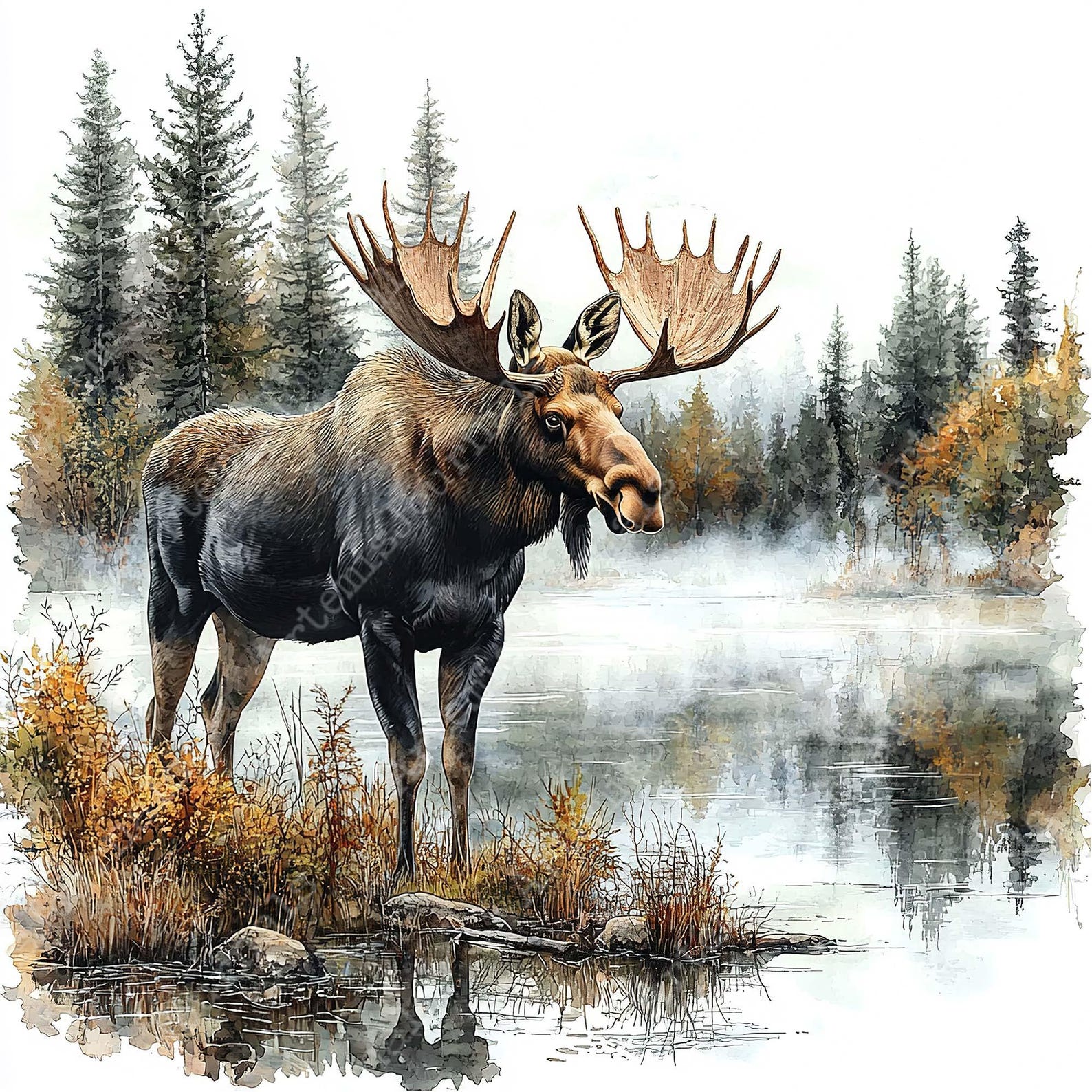 JPEG Watercolor Moose Clipart Bundle Forest Clipart Woodland Art ...