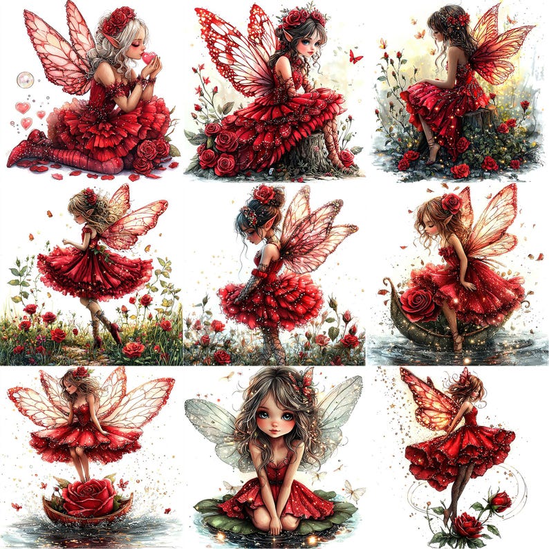 JPEG Watercolor Red Haired Fairy Clipart Bundle Love Fairy Magical ...