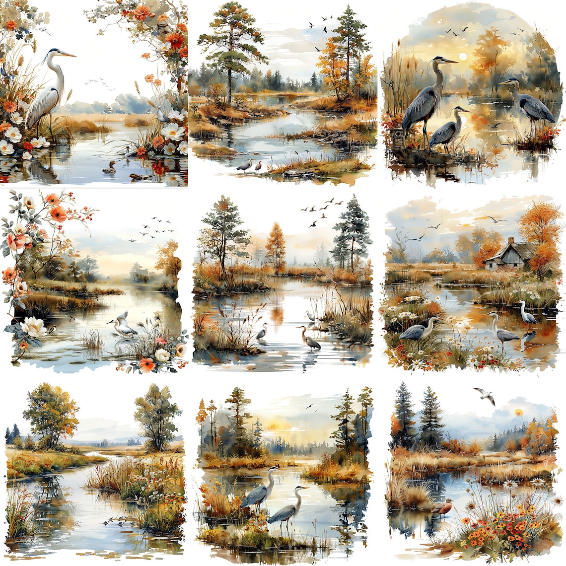 Wetland Clipart Bundle JPEG Lake Clipart Heron Clipart Instant Download ...