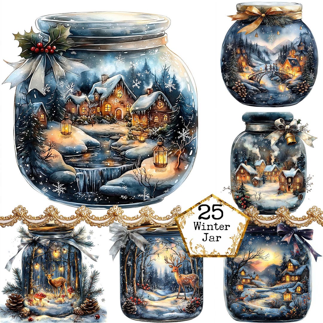 JPEG Winter Mason Jars Clipart Bundle Jars Illustration Fantasy Jars ...