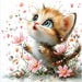 JPG Watercolor Cute Spring Kitten Clipart Bundle Floral Cat Spring ...