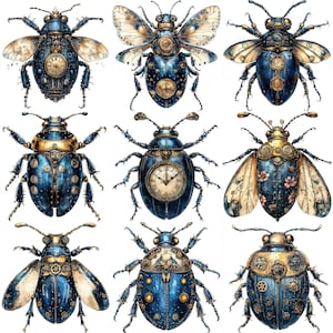 JPEG + PNG Watercolor Steampunk Beetle Clipart Bundle Steampunk Bug ...