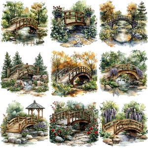 JPEG Watercolor Spring Bridges Clipart Bundle Spring Clipart Floral ...