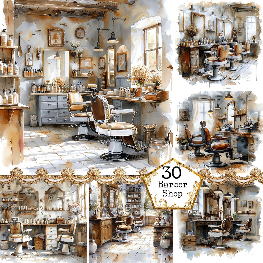 Watercolor Vintage Barber Shop JPEG Instant Download Hairdresser's Shop ...