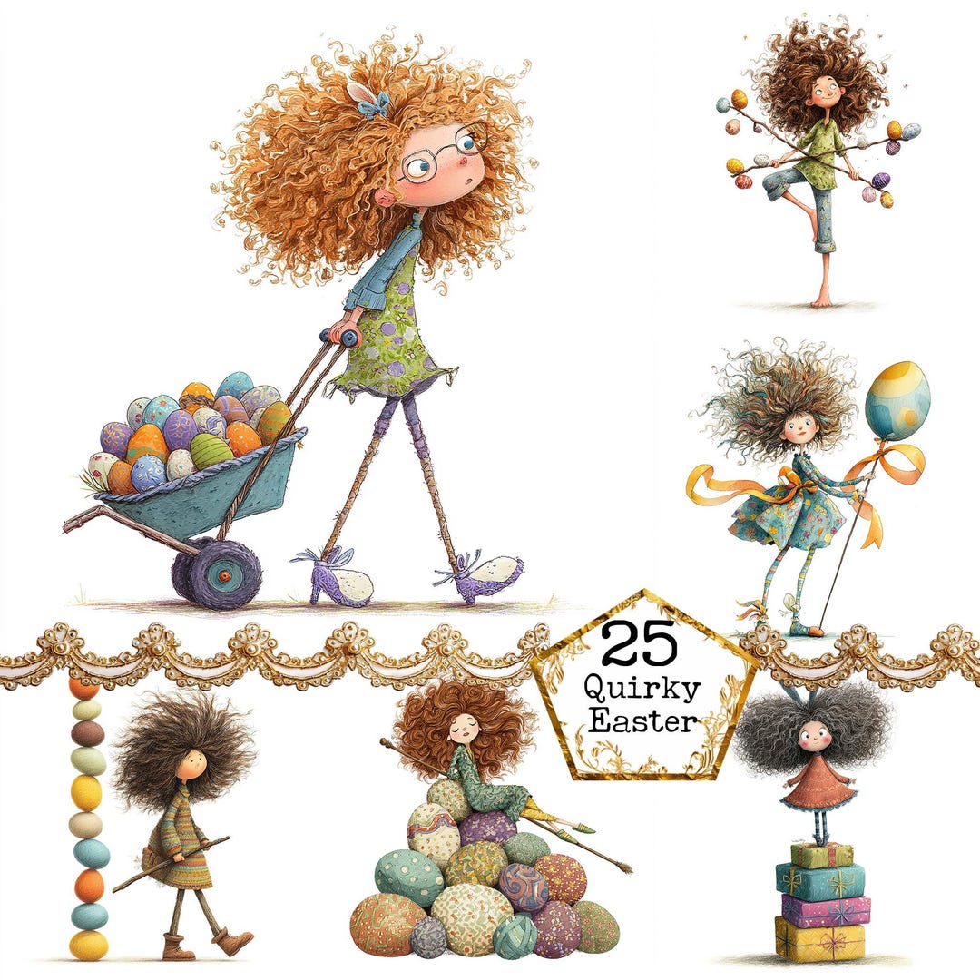 Quirky Easter Girl - JPEG Clipart Bundle Instant Download Paper Crafts ...
