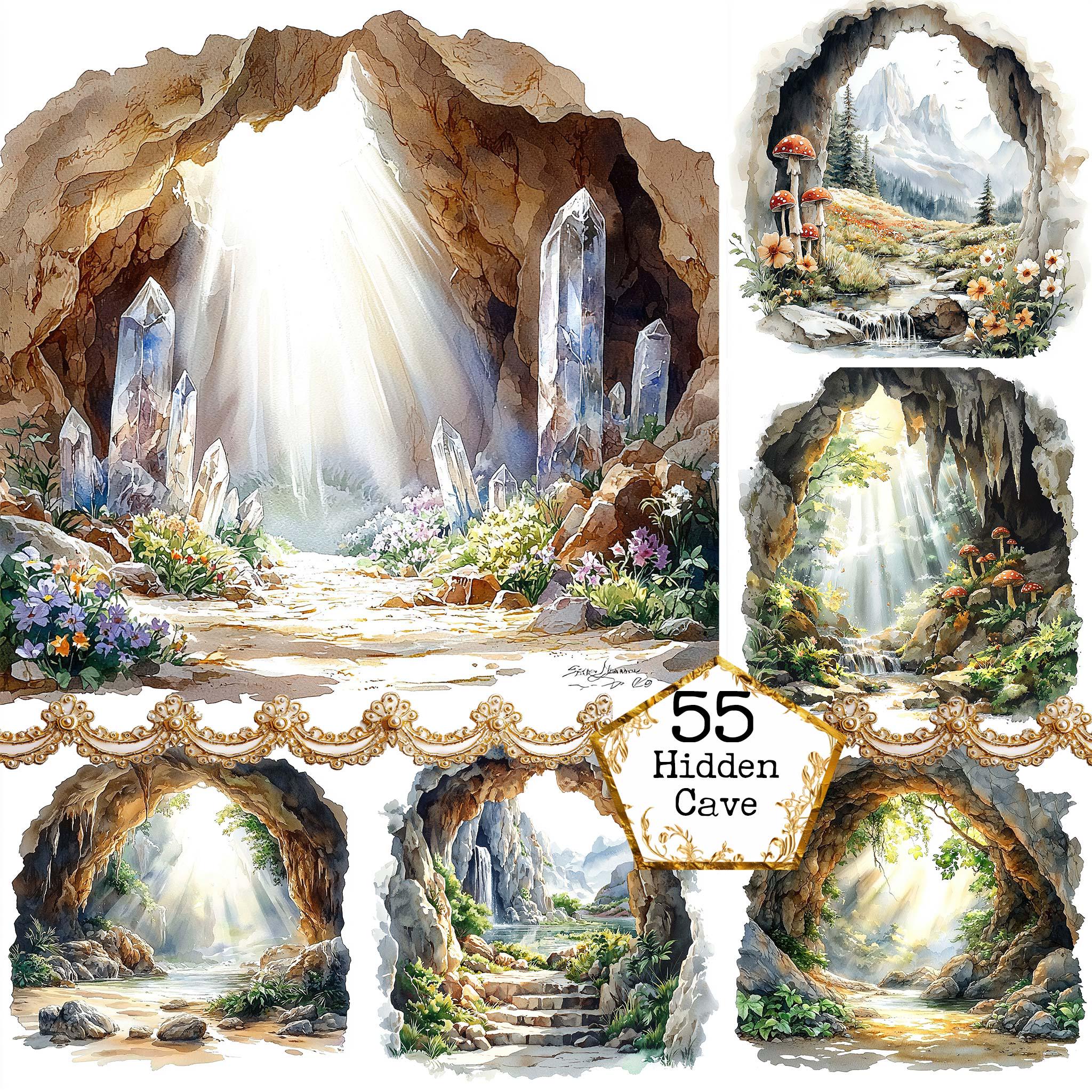 JPG Watercolor Crystal Caves Clipart Bundle Scary Clipart Horror ...