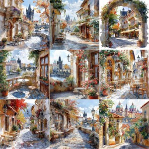 JPG Vintage Shabby Chic Prague Clipart JPEG Vintage Czech Republic Cafe ...