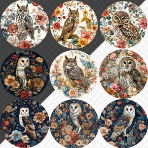 PNG Watercolor Owl Circular Sublimation Designs Clipart Bundle Floral ...