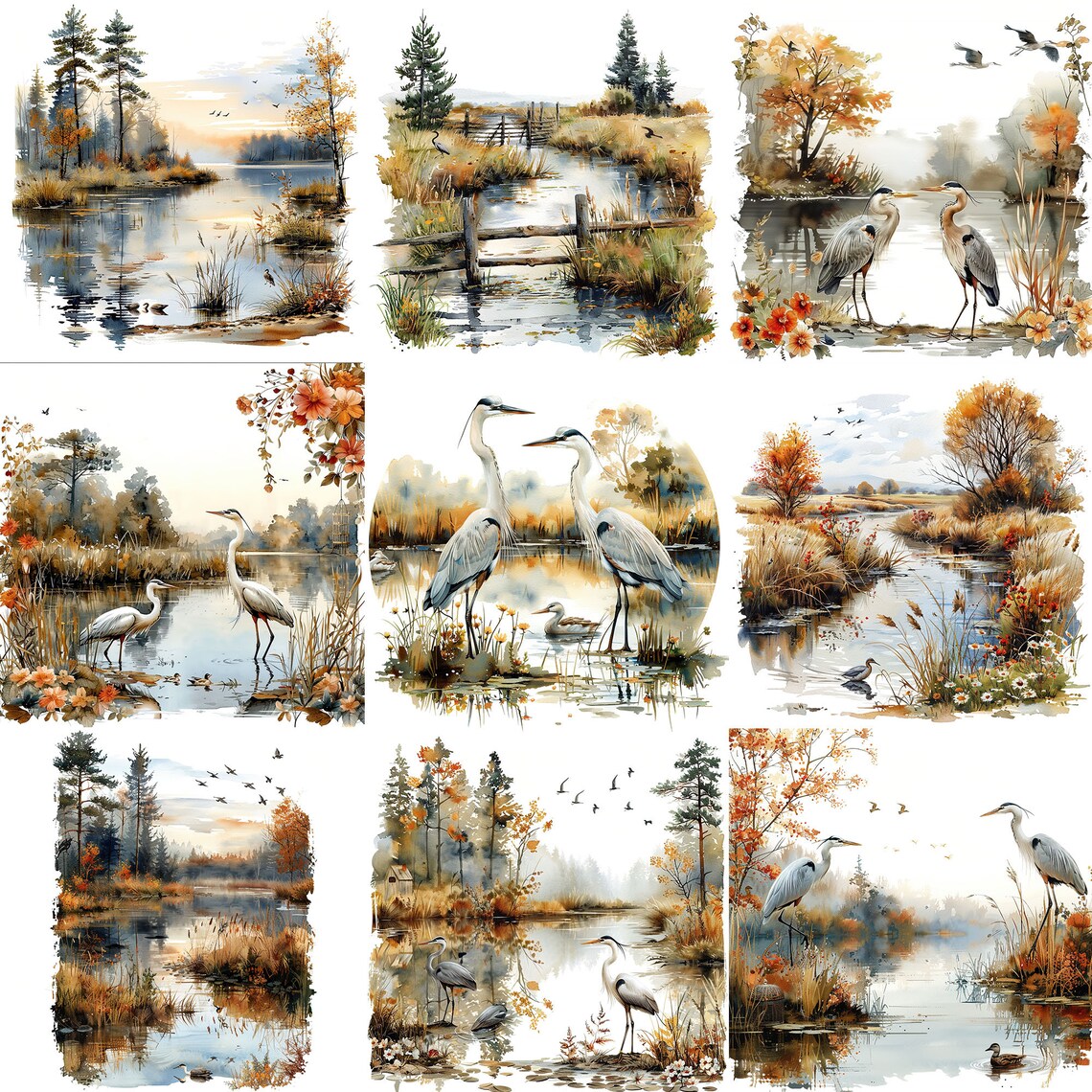 Wetland Clipart Bundle JPEG Lake Clipart Heron Clipart Instant Download ...