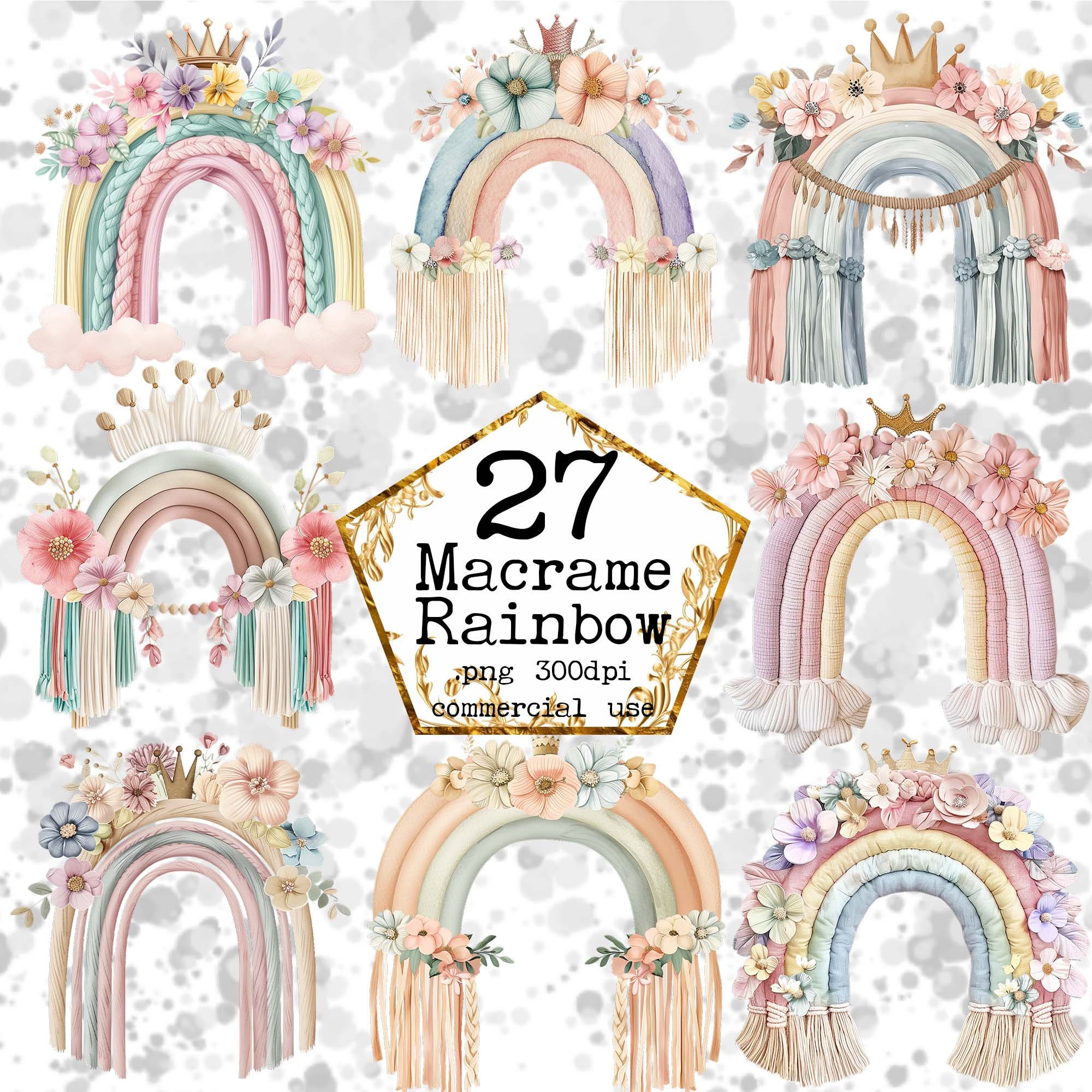 Macrame Rainbow Clipart Bundle Pastel Color Rainbow Commercial Use ...