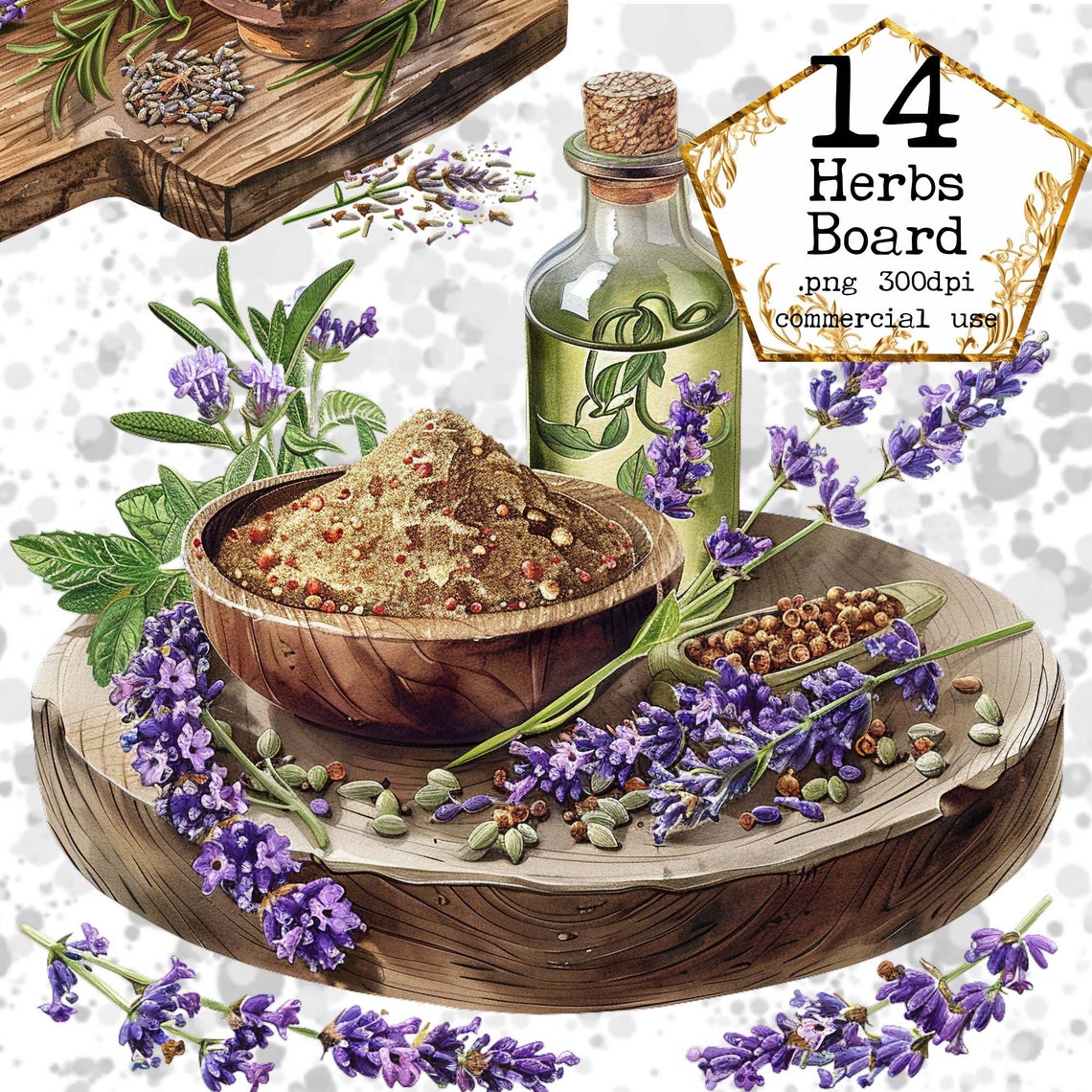 PNG Herbs Board Clipart Bundle PNG Watercolor Cooking PNG Commercial ...