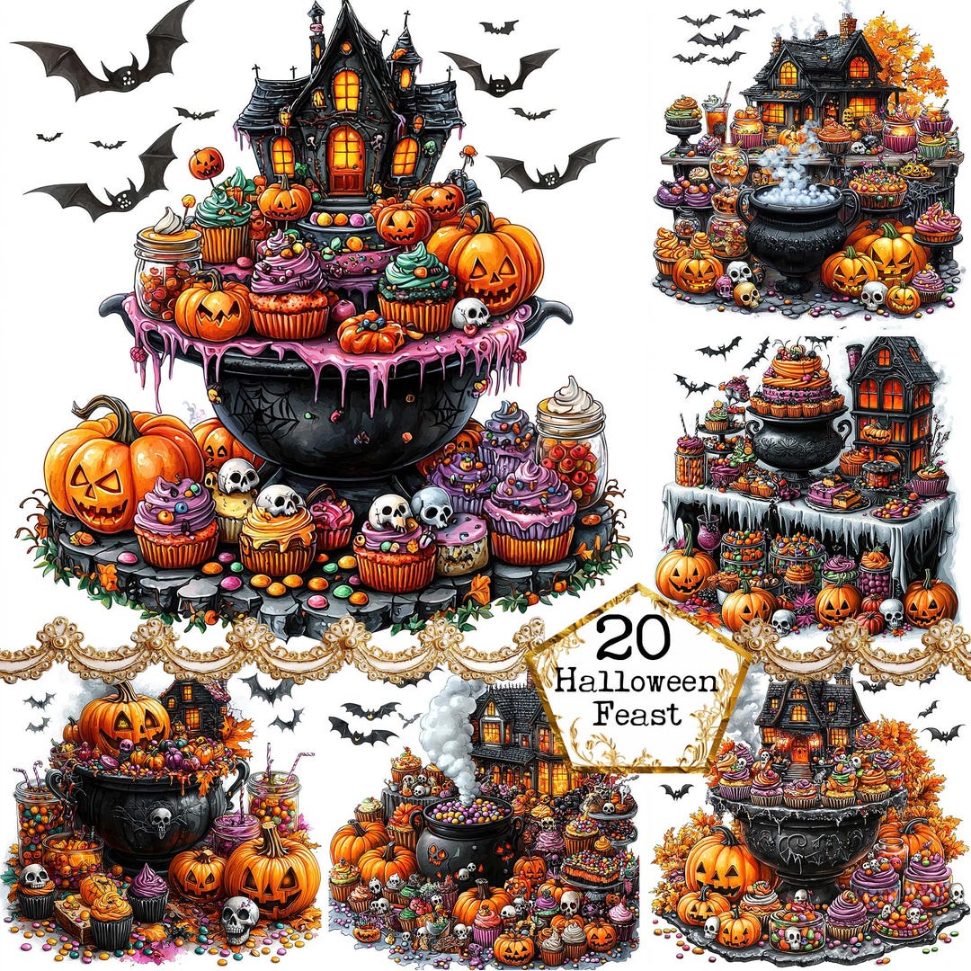 JPEG Halloween Feast Clipart Bundle Candy Trick or Treat Halloween ...