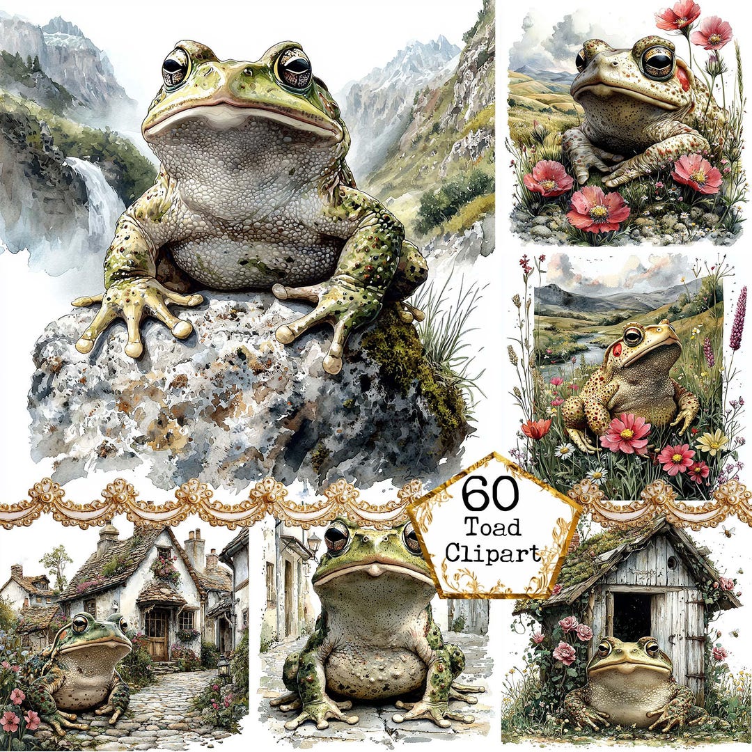 JPEG Watercolor Toad Clipart Bundle Pond Clipart Nature Clipart ...